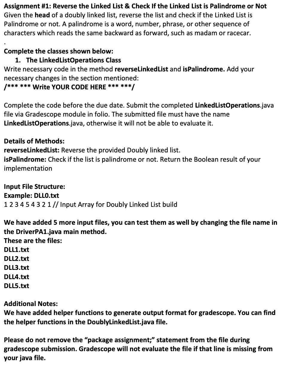 Solved LinkedListOperations.java package assignment; import | Chegg.com