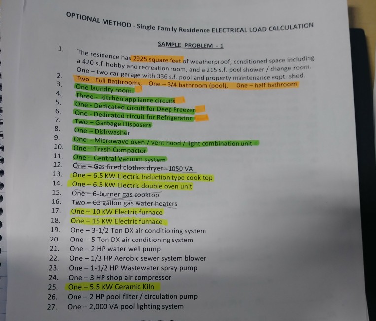 Solved gle Family Residence ELECTRICAL LOAD CALCULATION | Chegg.com