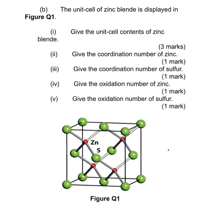 Solved B The Unit Cell Of Zinc Blende Is Displayed In