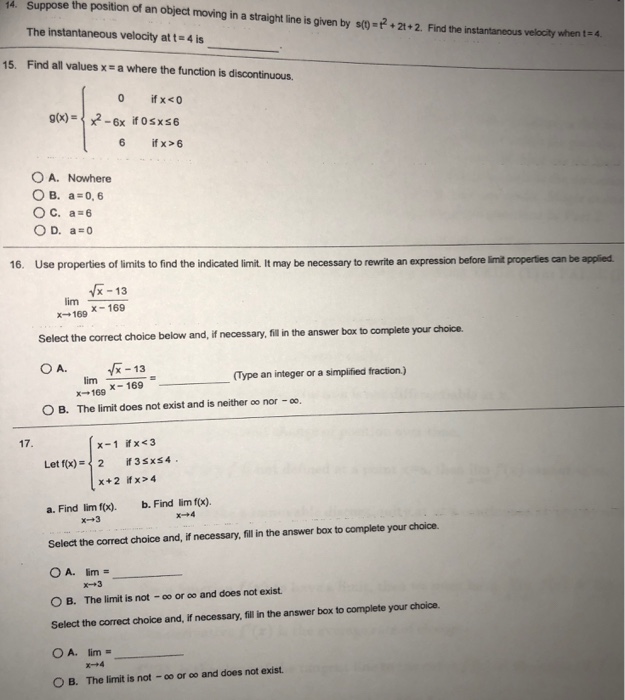 Solved 6. Use the properties of limits to help decide | Chegg.com