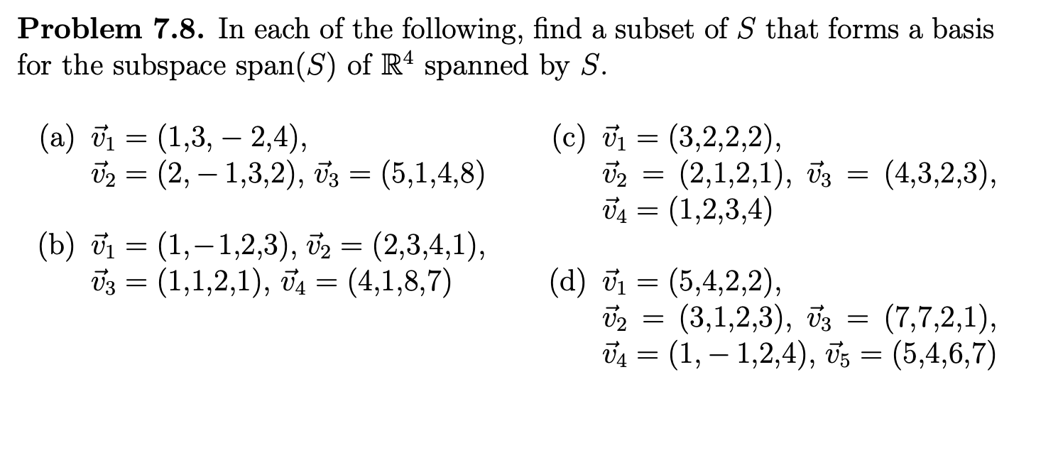 Solved Problem 7.8. In each of the following, find a subset | Chegg.com