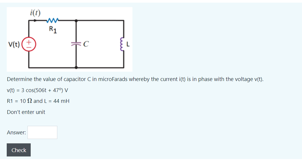 Solved Determine the value of capacitor C in microFarads | Chegg.com