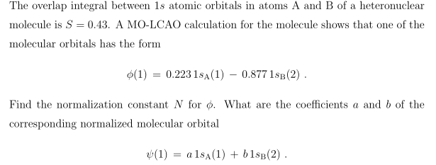 Solved The overlap integral between 1s atomic orbitals in | Chegg.com