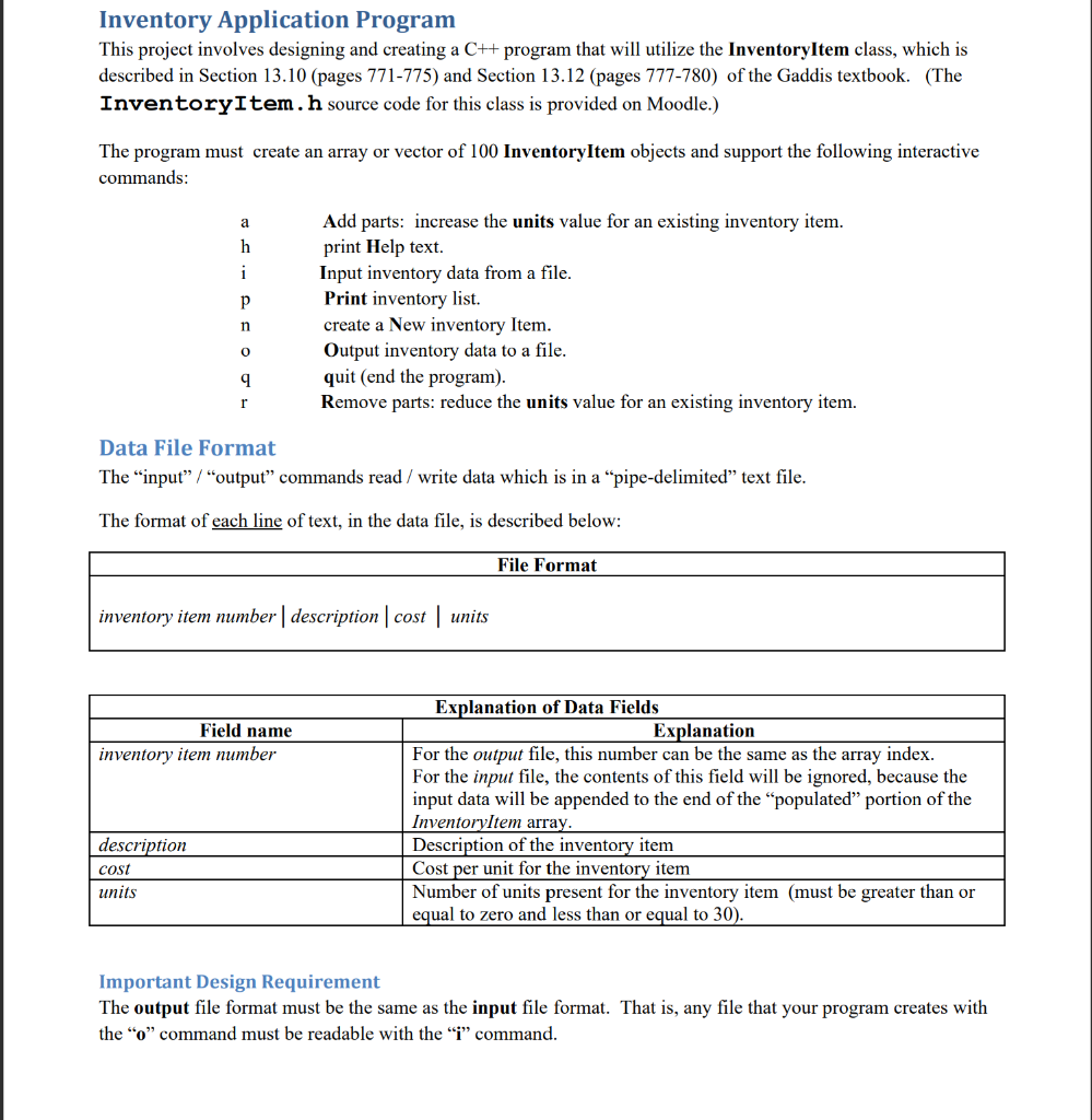 Solved Inventory Application Program This project involves | Chegg.com