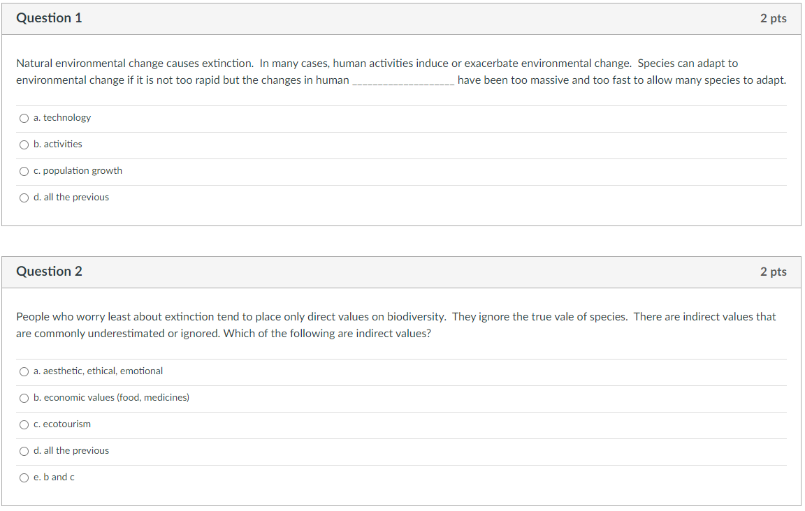 Solved Natural environmental change causes extinction. In | Chegg.com