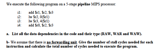 Solved We execute the following program on a 5-stage | Chegg.com