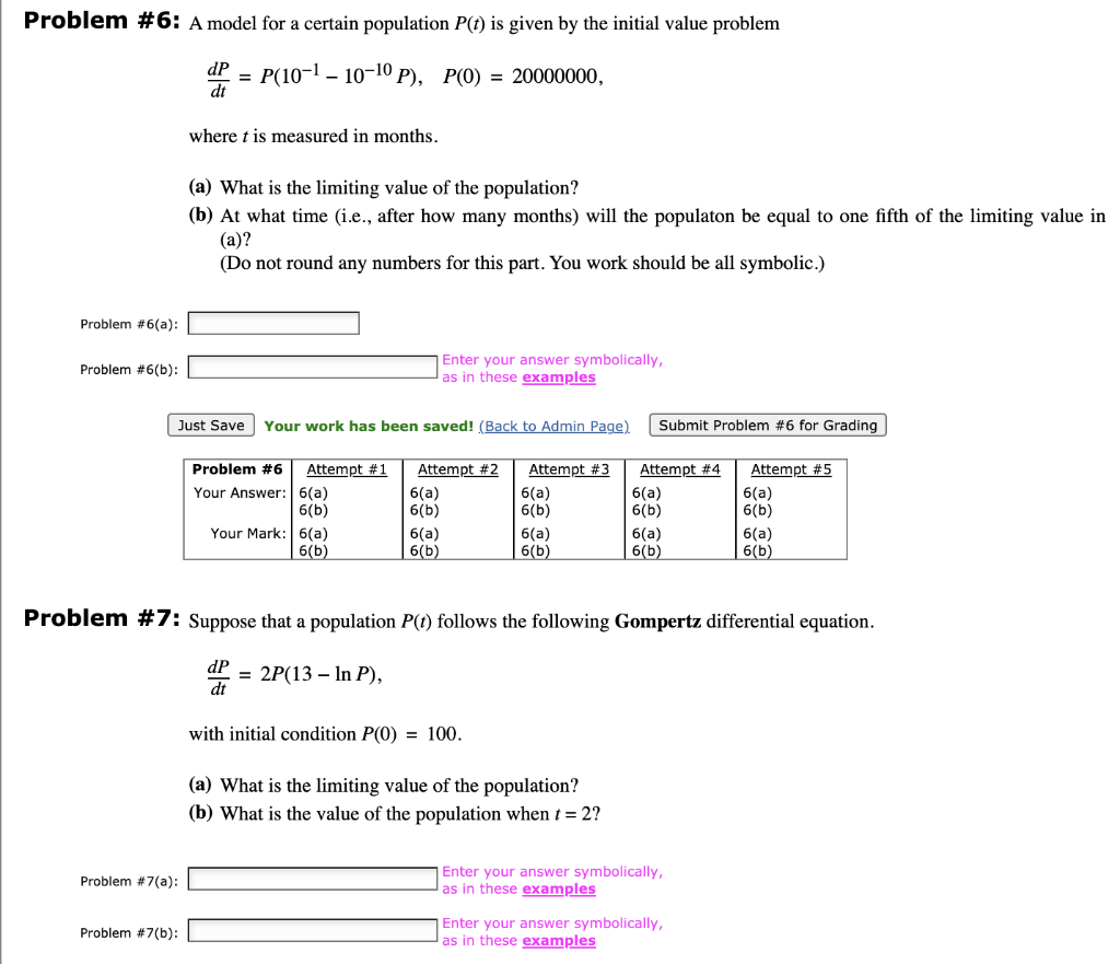 Solved Problem #6: A model for a certain population P(t) is | Chegg.com
