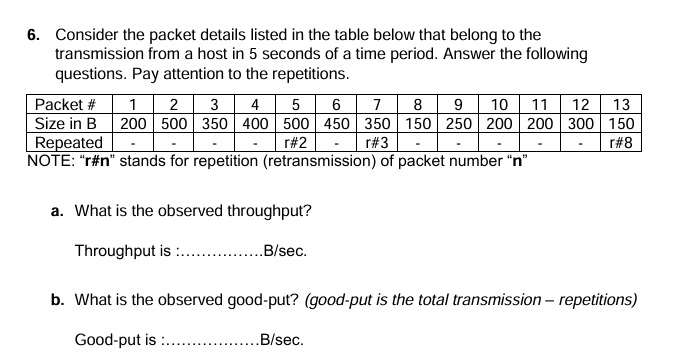 Solved Consider the packet details listed in the table below | Chegg.com