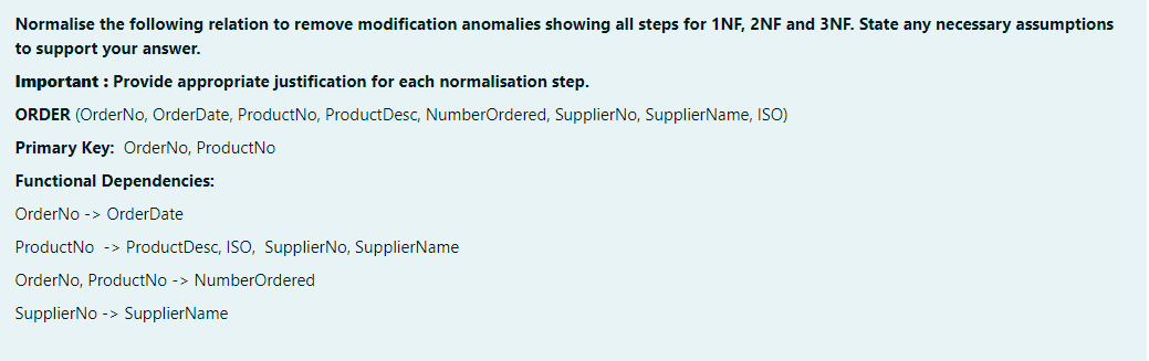 Solved Normalise the following relation to remove | Chegg.com