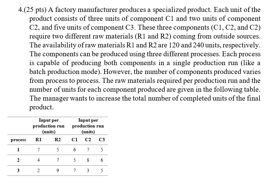 4.(25 pts) A factory manufacturer produces a | Chegg.com