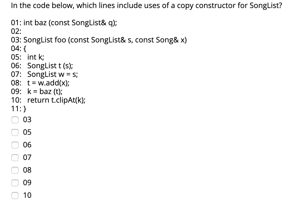 Solved In the code below, which lines include uses of a copy | Chegg.com