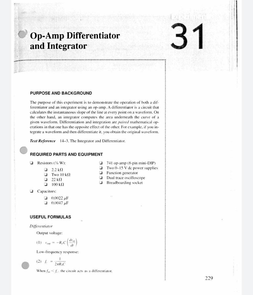 Solved PARTNER Op-Amp Differentiator and Integrator 31 | Chegg.com
