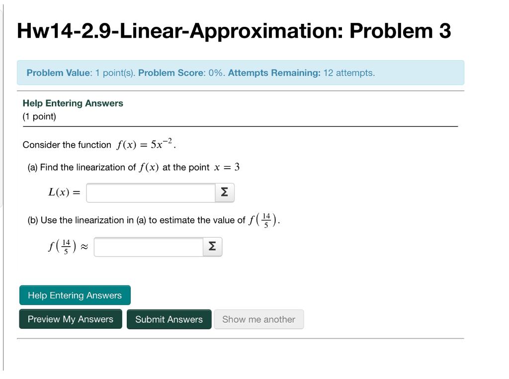Solved Hw14 2 9 Linear Approximation Problem 3 Problem