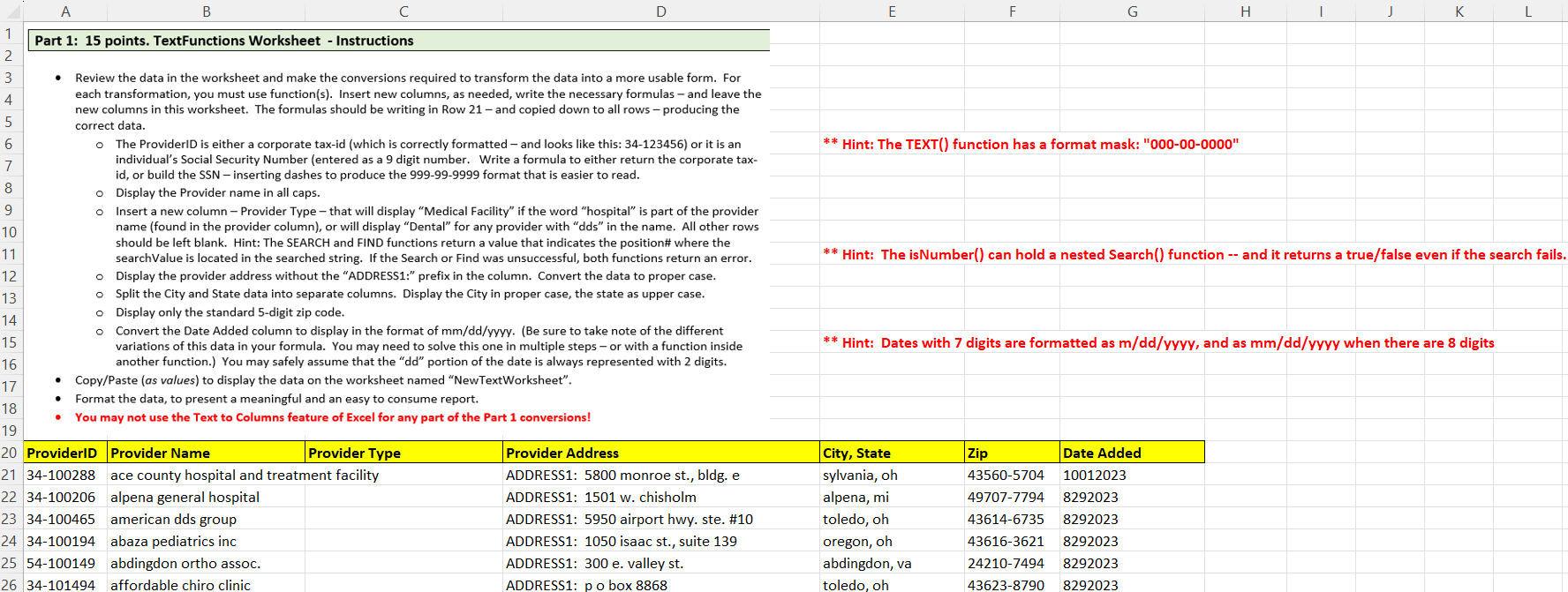 Solved 1: 15 points. TextFunctions Worksheet - Instructions | Chegg.com