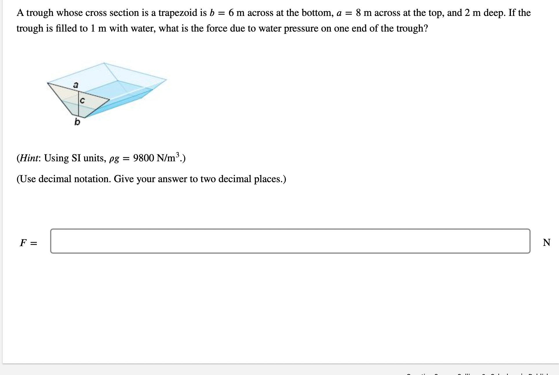 Solved A trough whose cross section is a trapezoid is b=6m | Chegg.com