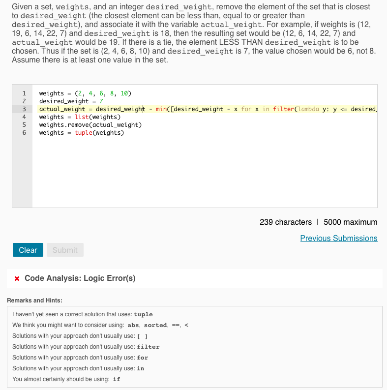 Solved Given a set, weights, and an integer desired_weight, | Chegg.com