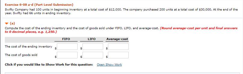 Solved Exercise 6-08 a-d (Part Level Submission) Swifty | Chegg.com