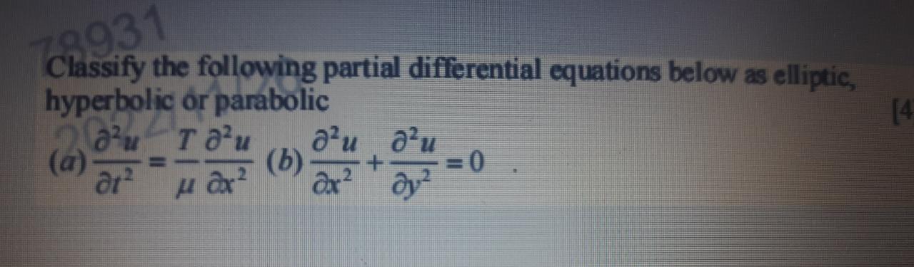 Solved Classify the following partial differential equations | Chegg.com