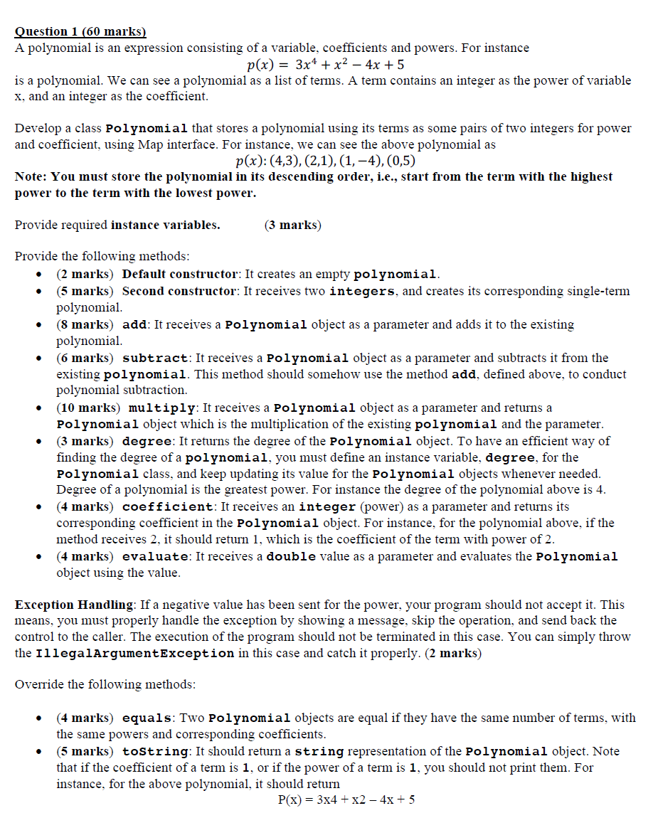 Solved Question 1 60 marks) A polynomial is an expression | Chegg.com
