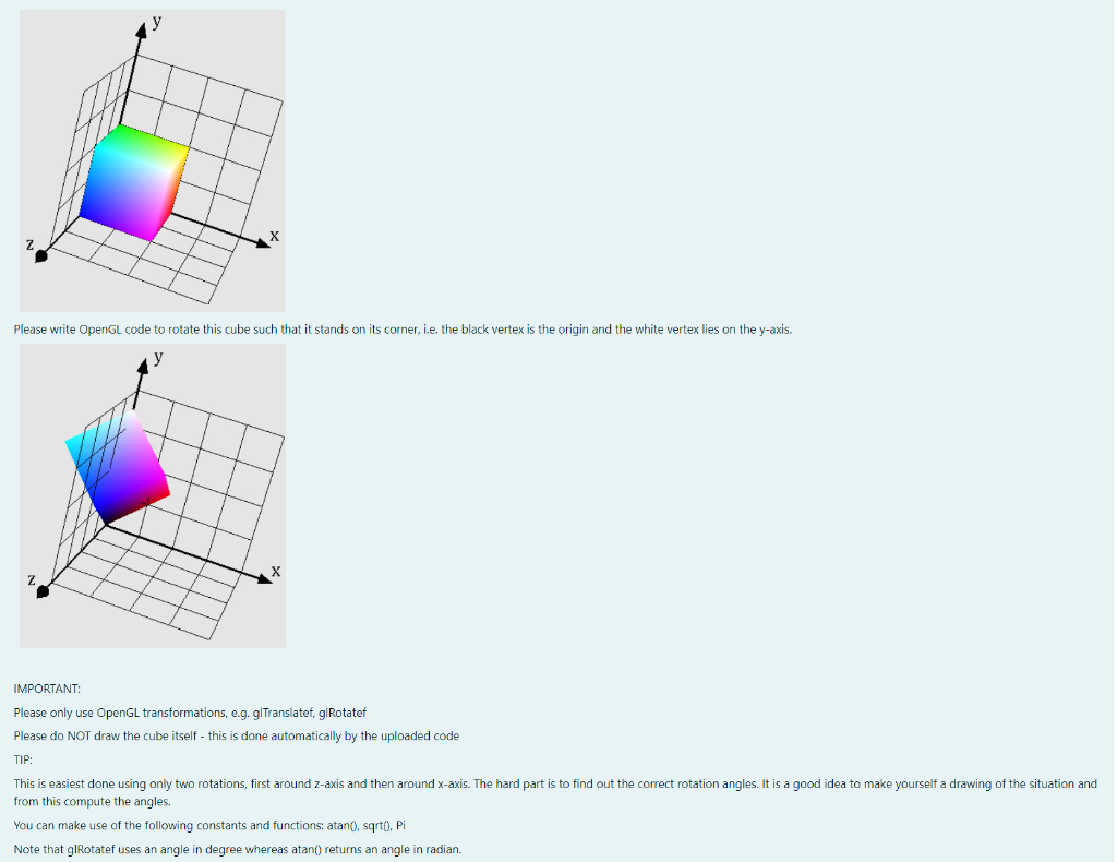 Please write OpenGL code to rotate this cube such | Chegg.com