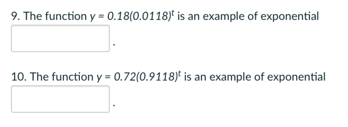 Solved Exponential Growth: y=a(1+r)t or Exponential Decay: | Chegg.com