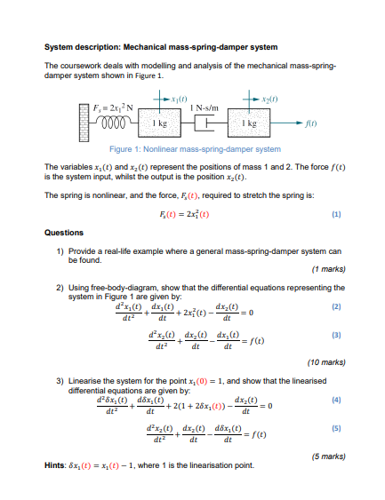 System description: Mechanical mass-spring-damper | Chegg.com