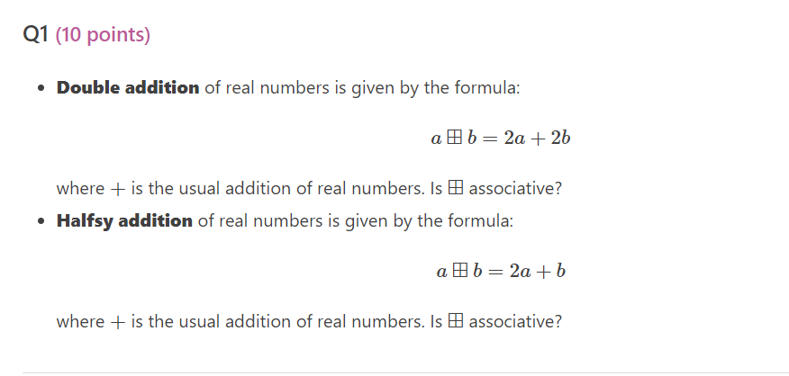 Solved - Double addition of real numbers is given by the | Chegg.com