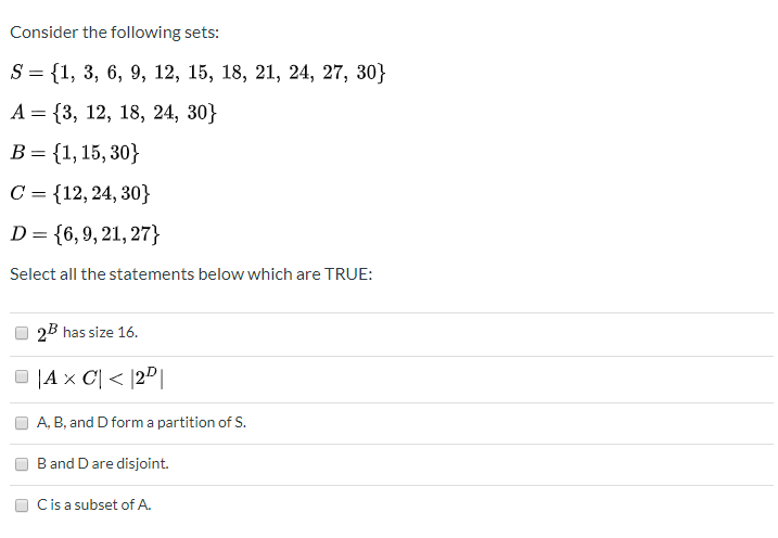 Solved Consider the following sets: Select all the | Chegg.com