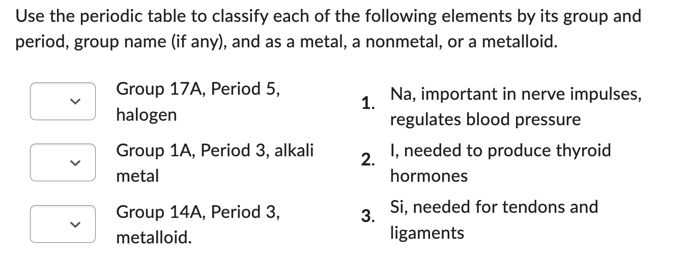 Solved Use the periodic table to classify each of the | Chegg.com