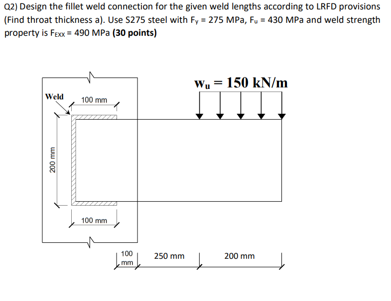 Solved Q2) Design the fillet weld connection for the given | Chegg.com