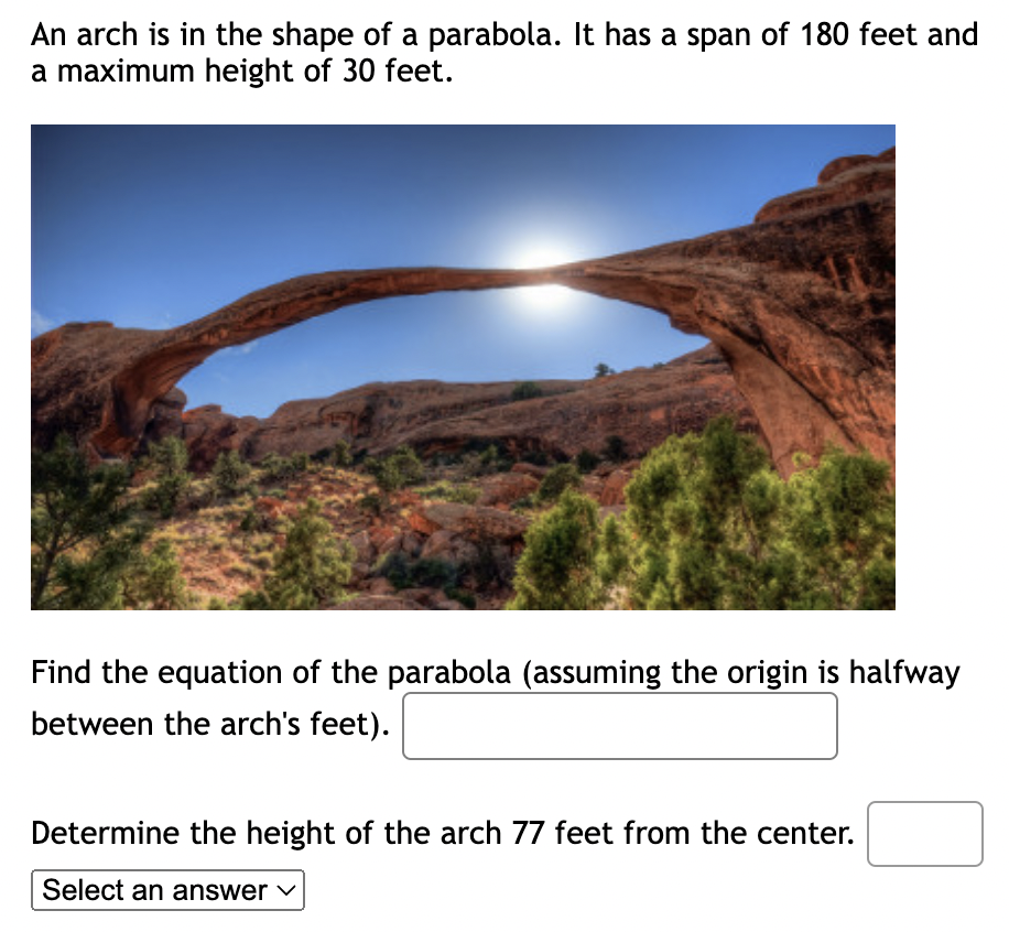 Solved An arch is in the shape of a parabola. It has a span | Chegg.com