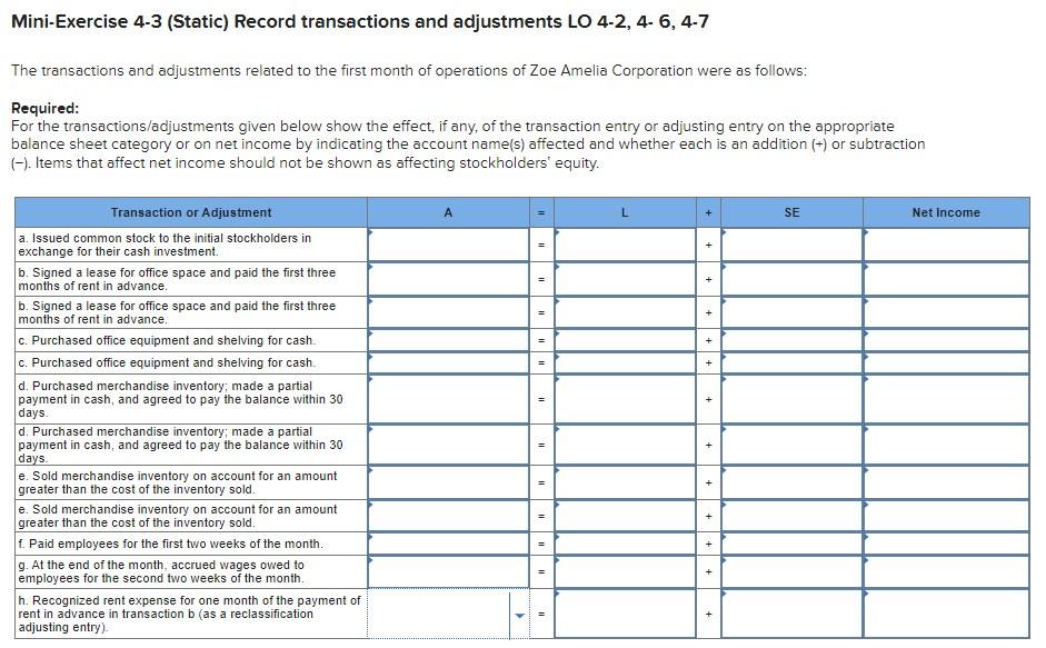 Solved Mini-Exercise 4-3 (Static) Record transactions and | Chegg.com