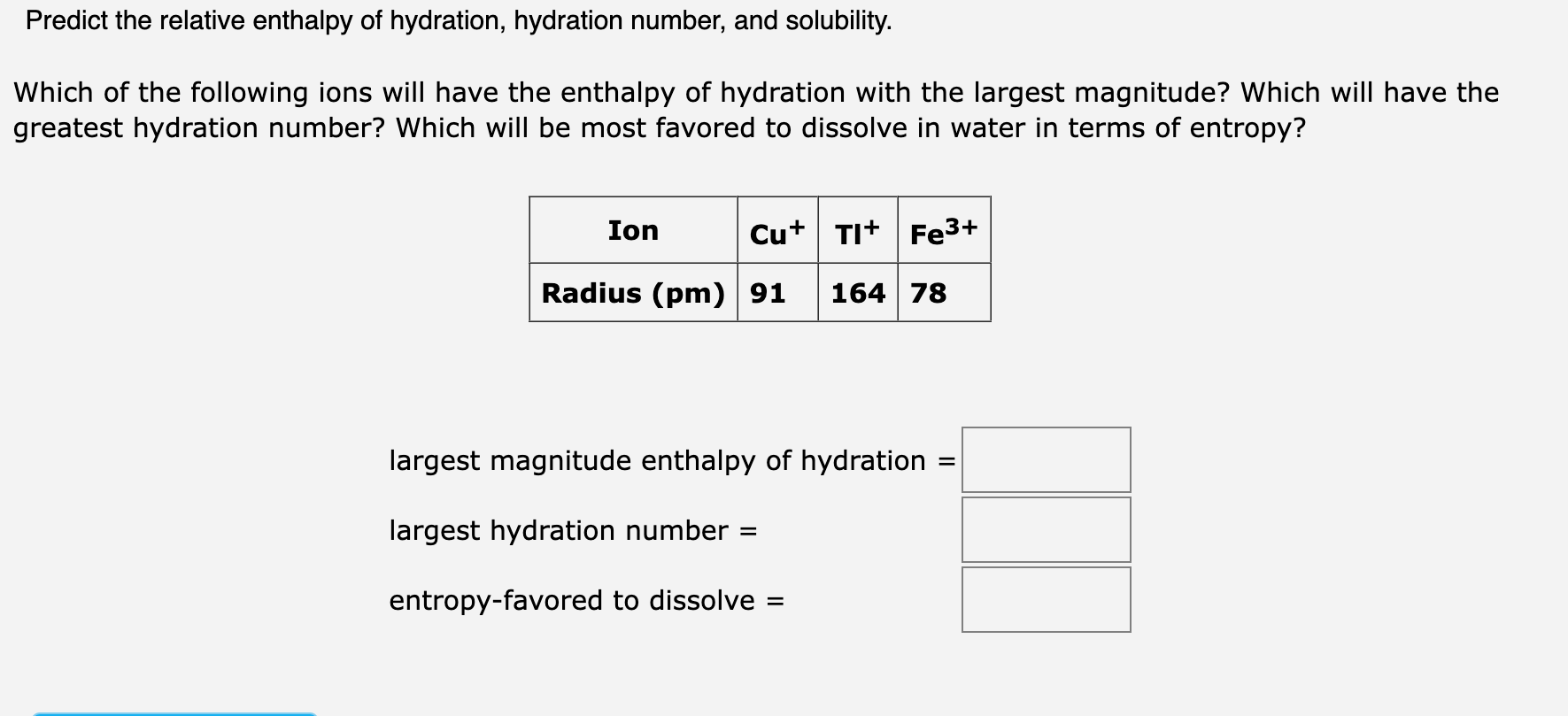 Solved Predict the relative enthalpy of hydration, hydration | Chegg.com
