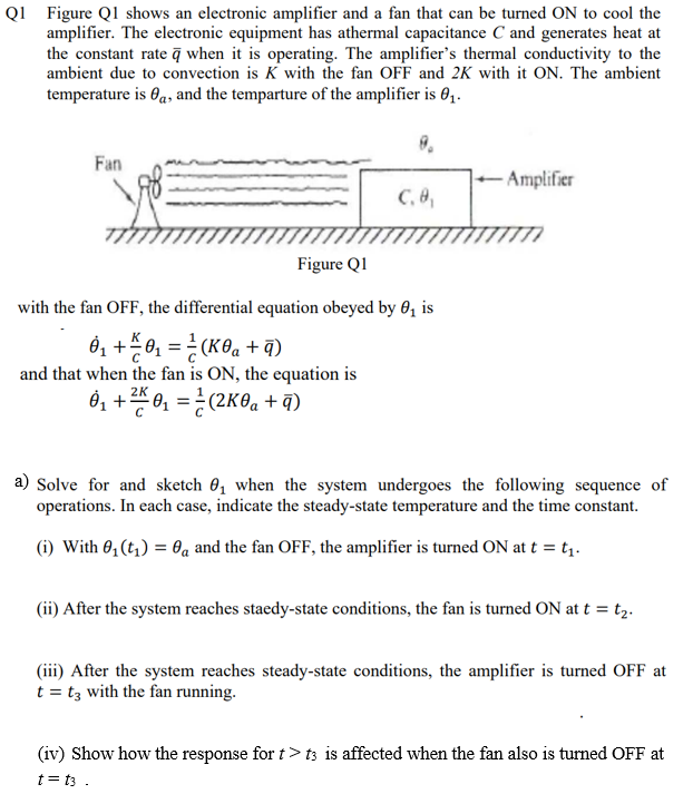 Solved Qi Figure Q1 shows an electronic amplifier and a fan | Chegg.com
