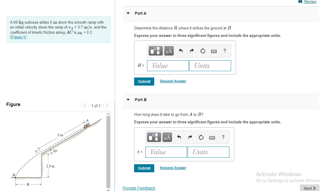 Solved Review Part A A 60-kg suitcase slides 5 m down the | Chegg.com