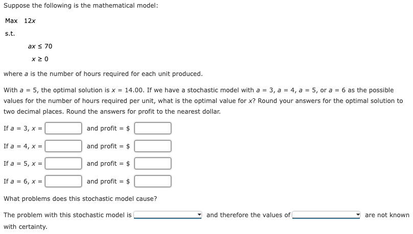 Solved Suppose The Following Is The Mathematical Model Max