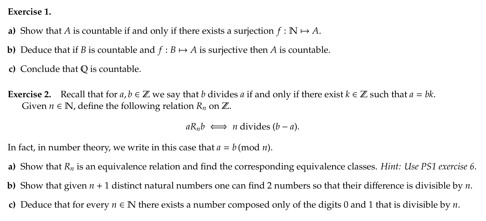 Solved please answer all questions Exercise 1.a) ﻿Show that | Chegg.com