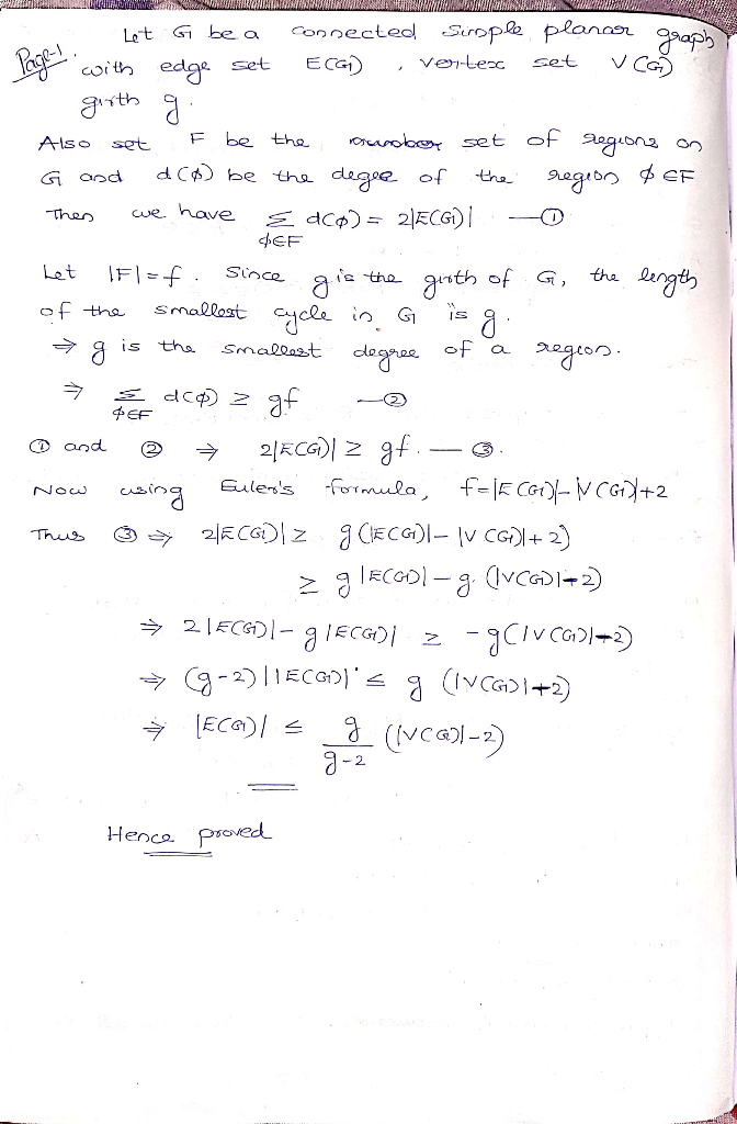 Solved 5. Let g denote the length of the shortest cycle in a | Chegg.com