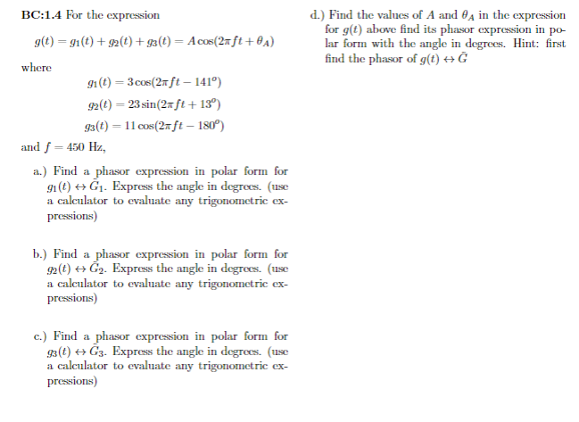 Solved BC:1.4 For the expression d.) Find the values of A | Chegg.com