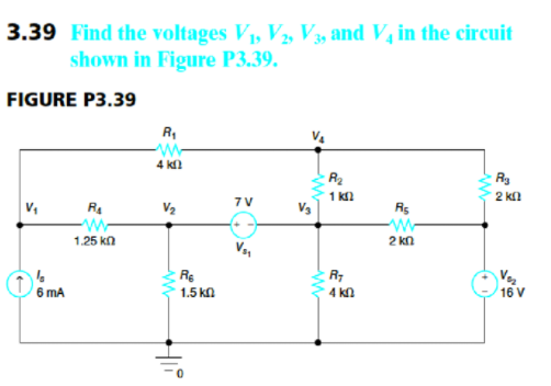 Solved 3.39 Find the voltages V1, V2, V3, and V, in the | Chegg.com