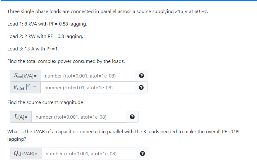 Solved Three single phase loads are connected in parallel | Chegg.com