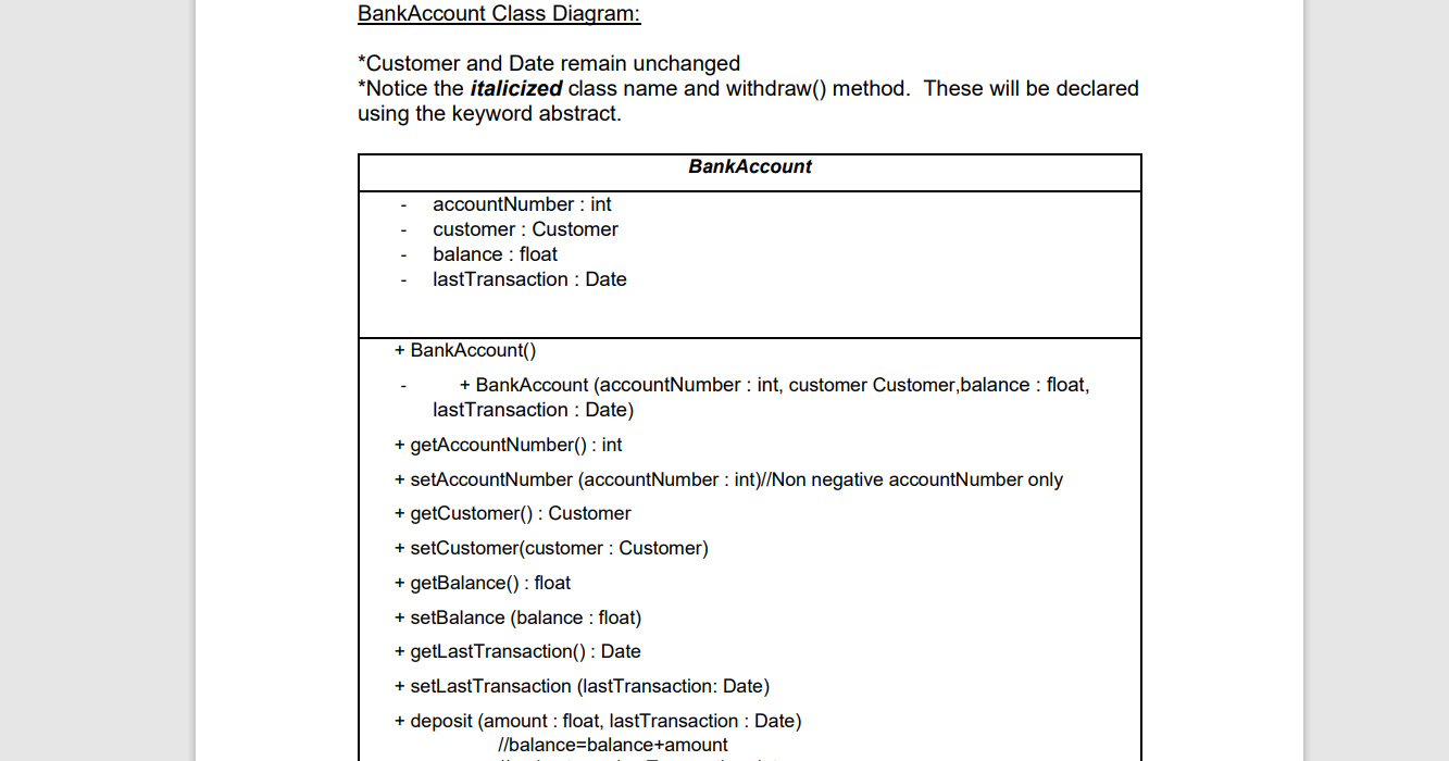 Solved In this lab you will change BankAccount class to | Chegg.com
