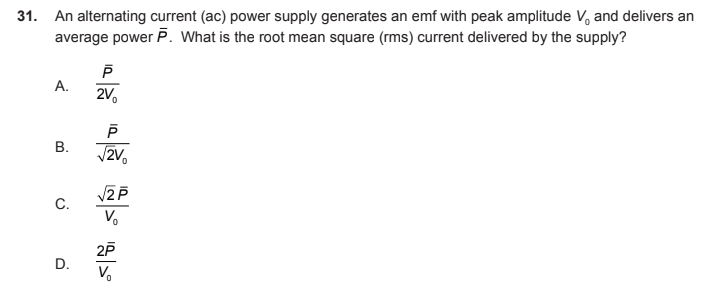 Solved 31. An alternating current (ac) power supply | Chegg.com