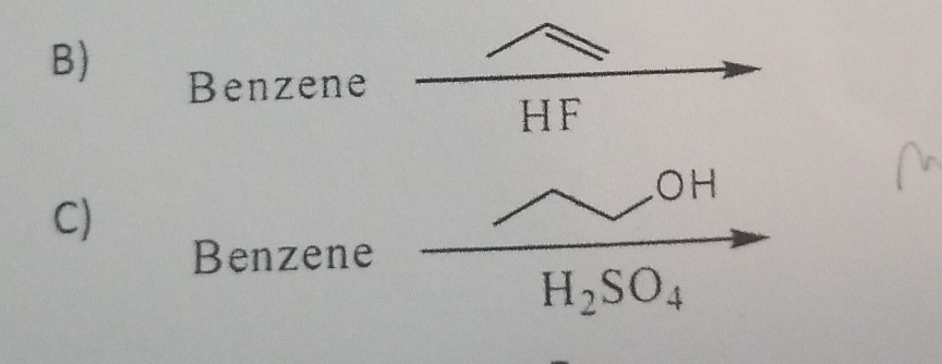 Solved B) Benzene HF OH C) Benzene H2SO4 | Chegg.com