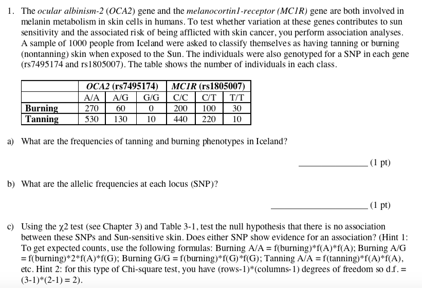 Solved 1. The ocular albinism-2 (OCA2) gene and the | Chegg.com