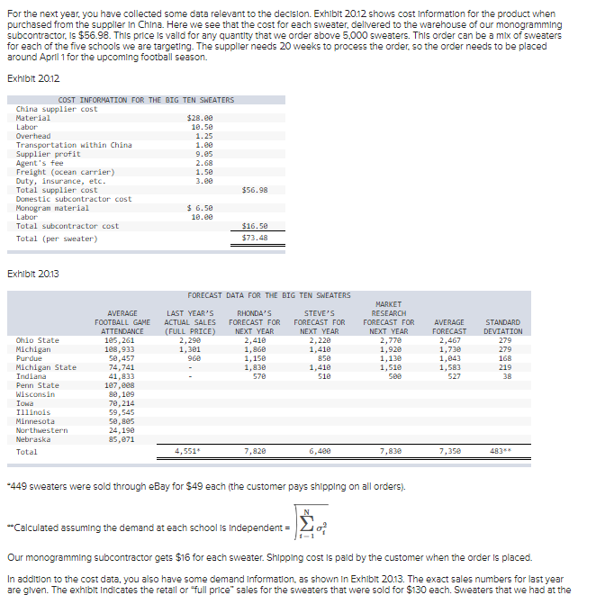 Solved Analytics Exercise 20.4 (Algo) Bigiosweaters.com is a | Chegg.com