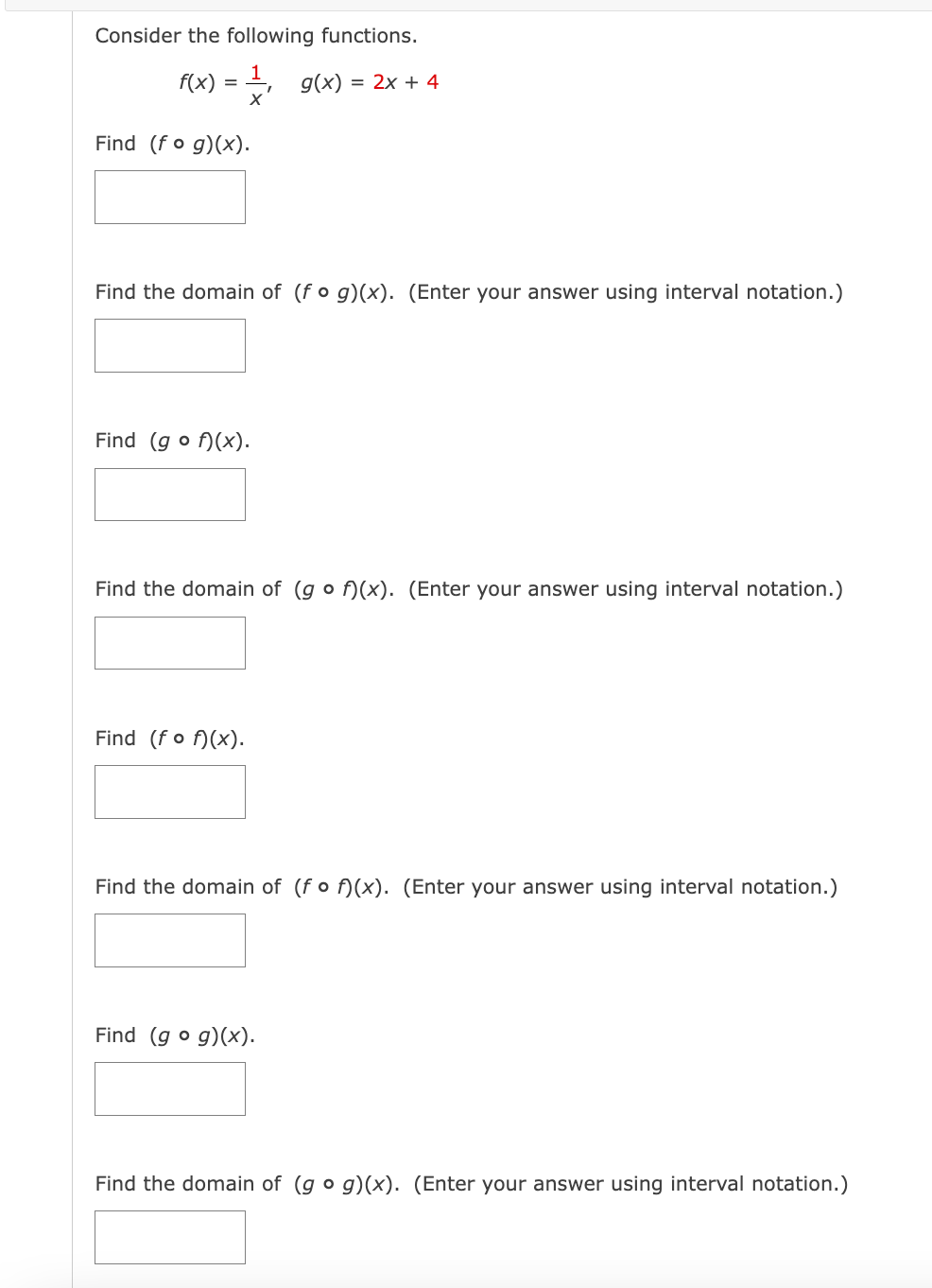 Solved Consider the following functions. f(x)=x1,g(x)=2x+4 | Chegg.com
