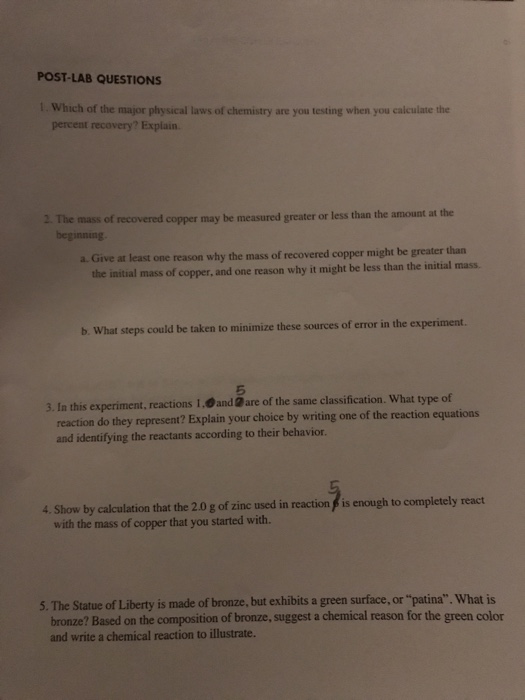 Solved POST-LAB QUESTIONS 1 Which of the major physical laws | Chegg.com