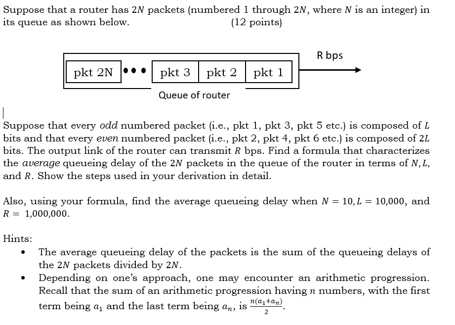 Solved Suppose that a router has 2N packets (numbered 1 | Chegg.com