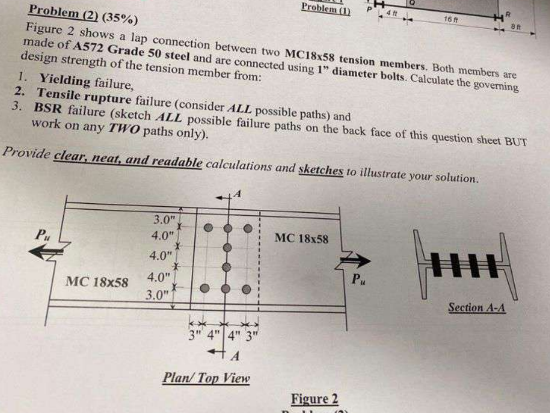 Solved Problem (2) (35%) Figure 2 shows a lap connection | Chegg.com
